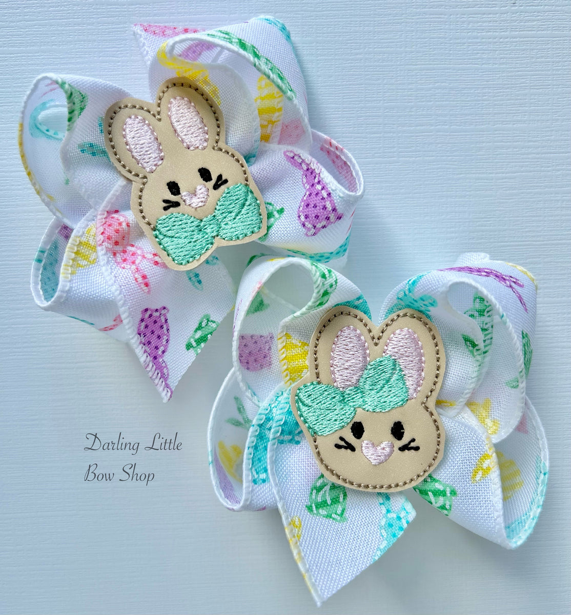 Funny Bunny Easter pigtail bows | Darling Little Bow Shop